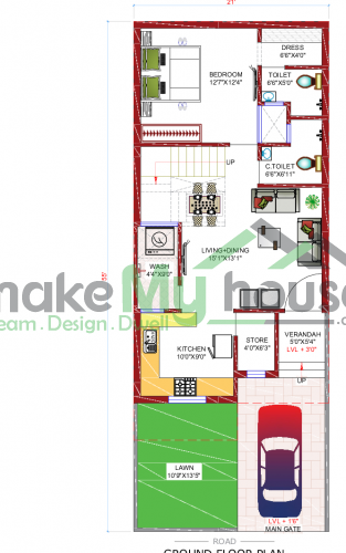 21*55 House plan, 1155 SqFt Floor Plan duplex Home Design- 8147
