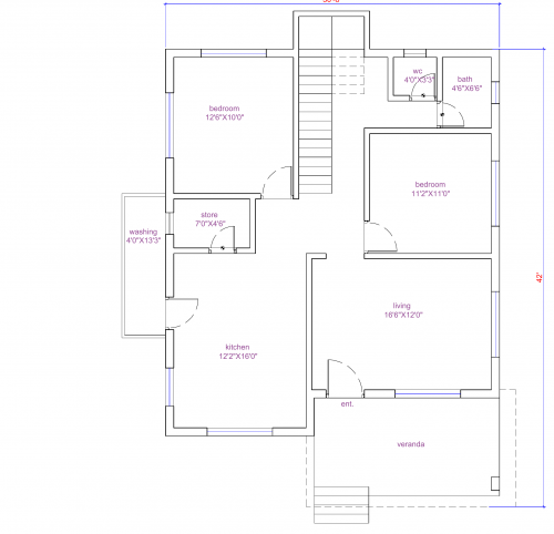 30*42 House plan, 1260 SqFt Floor Plan singlex Home Design- 3894