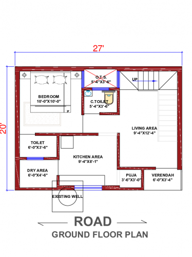 24*27 House plan, 648 SqFt Floor Plan duplex Home Design- 5667