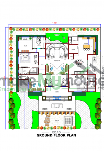 100*110 House plan, 11000 SqFt Floor Plan duplex Home Design- 1764