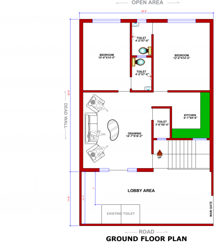 31*44 House plan, 1364 SqFt Floor Plan singlex Home Design- 361