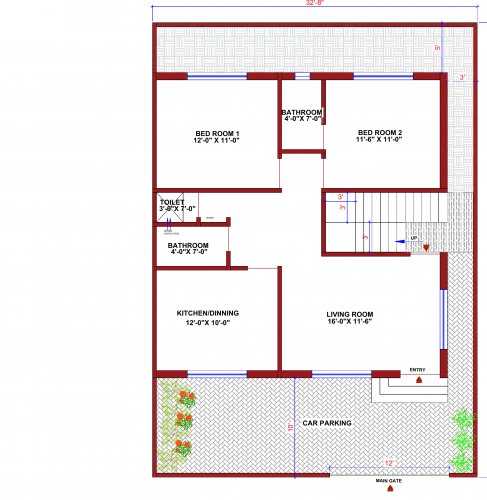 32*42 House plan, 1344 SqFt Floor Plan duplex Home Design- 3466