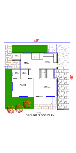 45*45 House plan, 2025 SqFt Floor Plan triplex Home Design- 3034