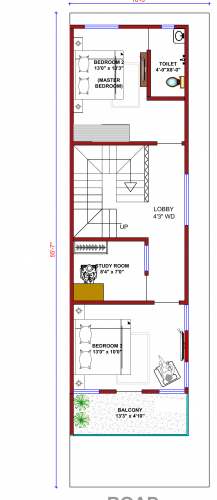 16*65 House plan, 1040 SqFt Floor Plan duplex Home Design- 2689