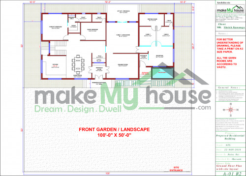 100*100 House plan, 10000 SqFt Floor Plan singlex Home Design- 644