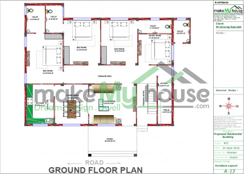 50*32 House plan, 1600 SqFt Floor Plan singlex Home Design- 980