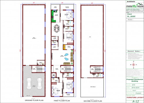 25*100 House plan, 2500 SqFt Floor Plan triplex Home Design- 1547