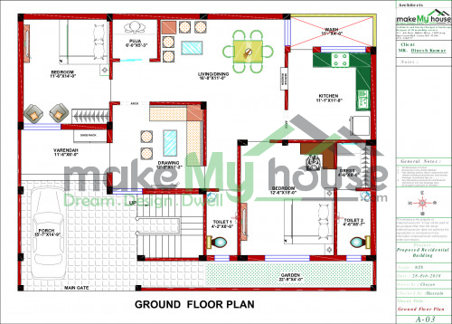 48*48 House plan, 2304 SqFt Floor Plan duplex Home Design- 2159