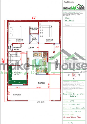 28*42 House plan, 1176 SqFt Floor Plan singlex Home Design- 2539