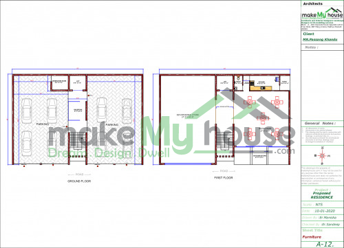 65*45 House plan, 2925 SqFt Floor Plan multistorey Home Design- 3727