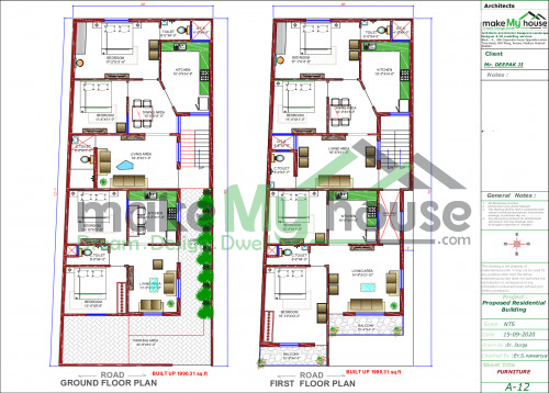 29*72 House plan, 2088 SqFt Floor Plan duplex Home Design- 11890