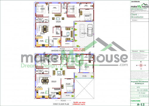 55*42 House plan, 2310 SqFt Floor Plan duplex Home Design- 5378