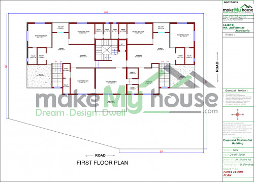 85*85 House plan, 7225 SqFt Floor Plan duplex Home Design- 11306