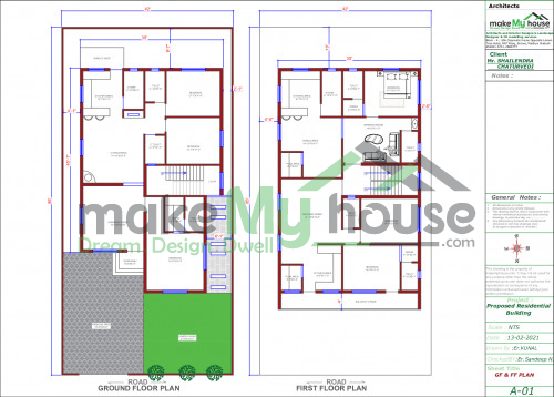 45*85 House plan, 3825 SqFt Floor Plan duplex Home Design- 7106