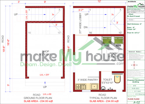 12*20 House plan, 240 SqFt Floor Plan multistorey Home Design- 8144