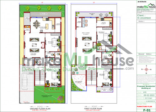 35*75 House plan, 2625 SqFt Floor Plan duplex Home Design- 4568