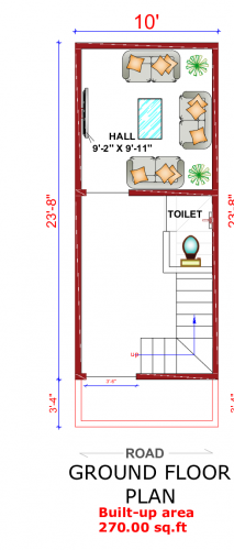 10*27 House plan, 270 SqFt Floor Plan triplex Home Design- 4142