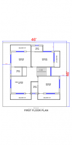45*45 House plan, 2025 SqFt Floor Plan triplex Home Design- 3034