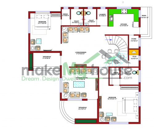 50*48 House plan, 2400 SqFt Floor Plan duplex Home Design- 1692