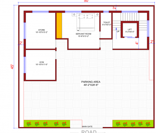 50*45 House plan, 2250 SqFt Floor Plan duplex Home Design- 4037