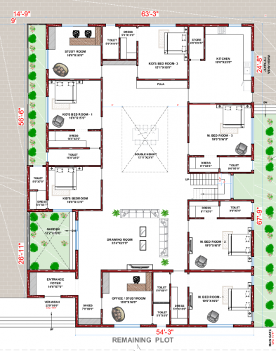 74*75 House plan, 5550 SqFt Floor Plan singlex Home Design- 8273