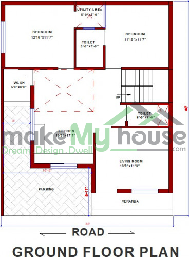 Buy 32x40 House Plan | 32 by 40 Elevation Design | Plot Area Naksha