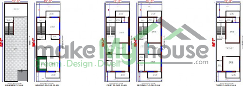 Buy 20x65 House Plan | 20 by 65 Elevation Design | Plot Area Naksha