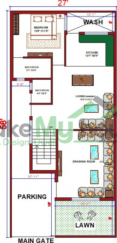 Buy 27x58 House Plan | 27 by 58 Elevation Design | Plot Area Naksha