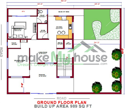 Buy 60x45 House Plan | 60 by 45 Elevation Design | Plot Area Naksha