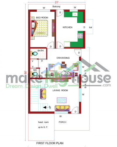 Buy 21x50 House Plan | 21 by 50 Elevation Design | Plot Area Naksha