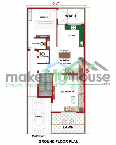 Buy 27x58 House Plan | 27 by 58 Elevation Design | Plot Area Naksha