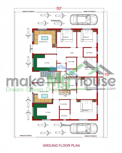 2 Side Open House Plan | Corner Lot Home Design with Load Garage