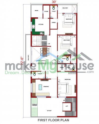 Buy 30x70 House Plan | 30 by 70 Elevation Design | Plot Area Naksha