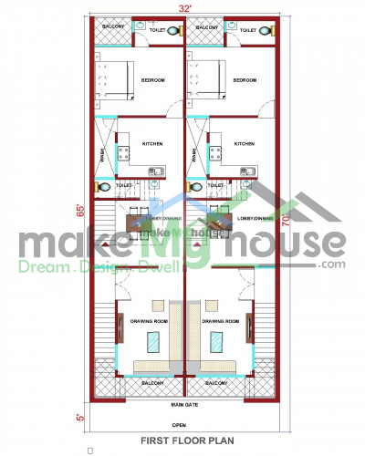 Buy 40x80 House Plan | 40 by 80 Elevation Design | Plot Area Naksha