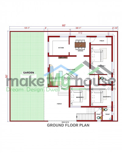 Buy 40x50 House Plan | 40 by 50 Elevation Design | Plot Area Naksha