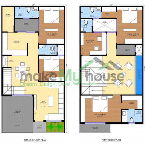 Buy 25x50 House Plan | 25 by 50 Elevation Design | Plot Area Naksha