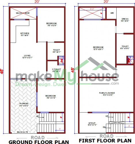 Buy 20x45 House Plan | 20 by 45 Elevation Design | Plot Area Naksha