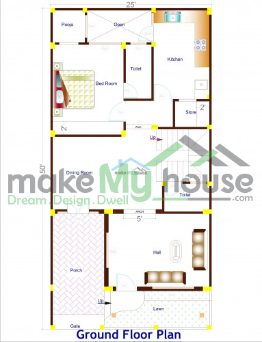 Buy 25x50 House Plan | 25 by 50 Elevation Design | Plot Area Naksha