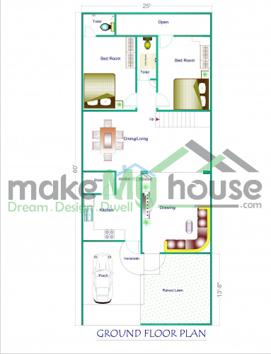 Buy 25x60 House Plan | 25 by 60 Elevation Design | Plot Area Naksha