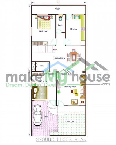 Buy 25x60 House Plan | 25 by 60 Elevation Design | Plot Area Naksha