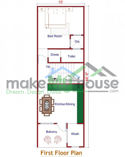 Buy 15x50 House Plan | 15 by 50 Elevation Design | Plot Area Naksha