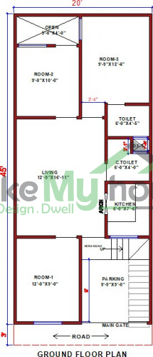 Buy 20x45 House Plan | 20 by 45 Elevation Design | Plot Area Naksha