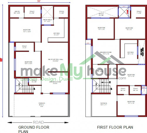 Buy 30x55 House Plan | 30 by 55 Elevation Design | Plot Area Naksha