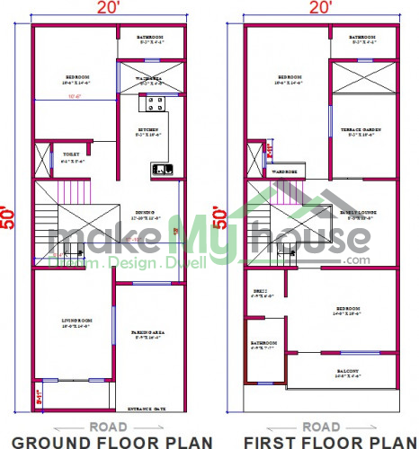 Buy 20x50 House Plan | 20 by 50 Elevation Design | Plot Area Naksha