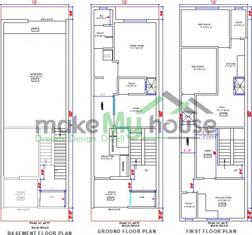 Buy 18x50 House Plan | 18 by 50 Elevation Design | Plot Area Naksha