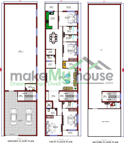 Buy 100x25 House Plan | 100 by 25 Elevation Design | Plot Area Naksha