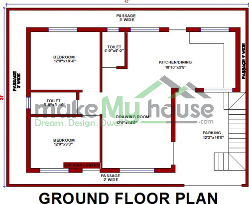 Buy 31x42 House Plan | 31 by 42 Elevation Design | Plot Area Naksha