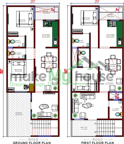 Buy 20x50 House Plan | 20 by 50 Elevation Design | Plot Area Naksha