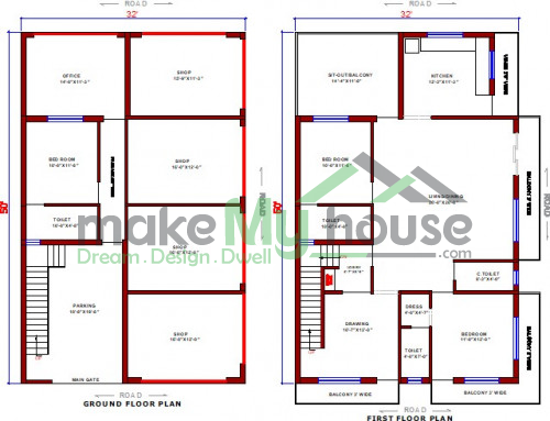 Buy 32x50 House Plan | 32 by 50 Elevation Design | Plot Area Naksha