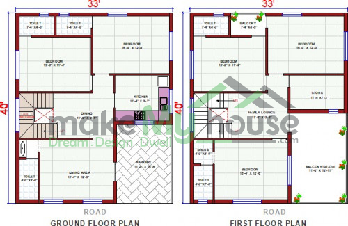 Buy 33x40 House Plan | 33 by 40 Elevation Design | Plot Area Naksha